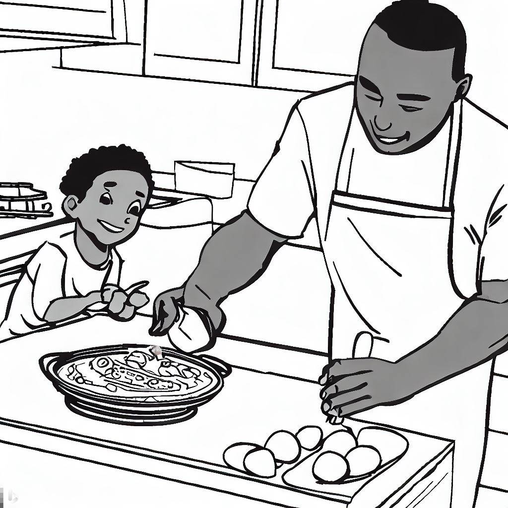 Father Cooking Omelette In Kitchen Coloring Pages : Coloring for Kids ...