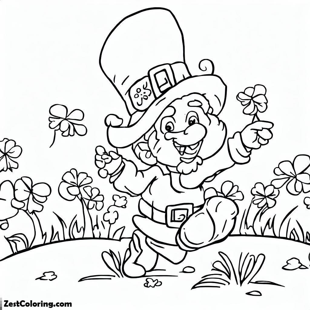 Leprechaun Playing With Four Leaf Clovers On St Patricks Day 3 Coloring ...