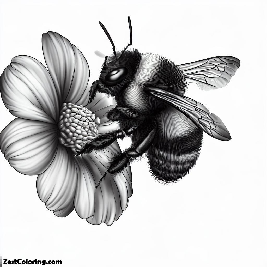 Realistic Bumblebee And The Flower Image Coloring Page : Coloring for ...