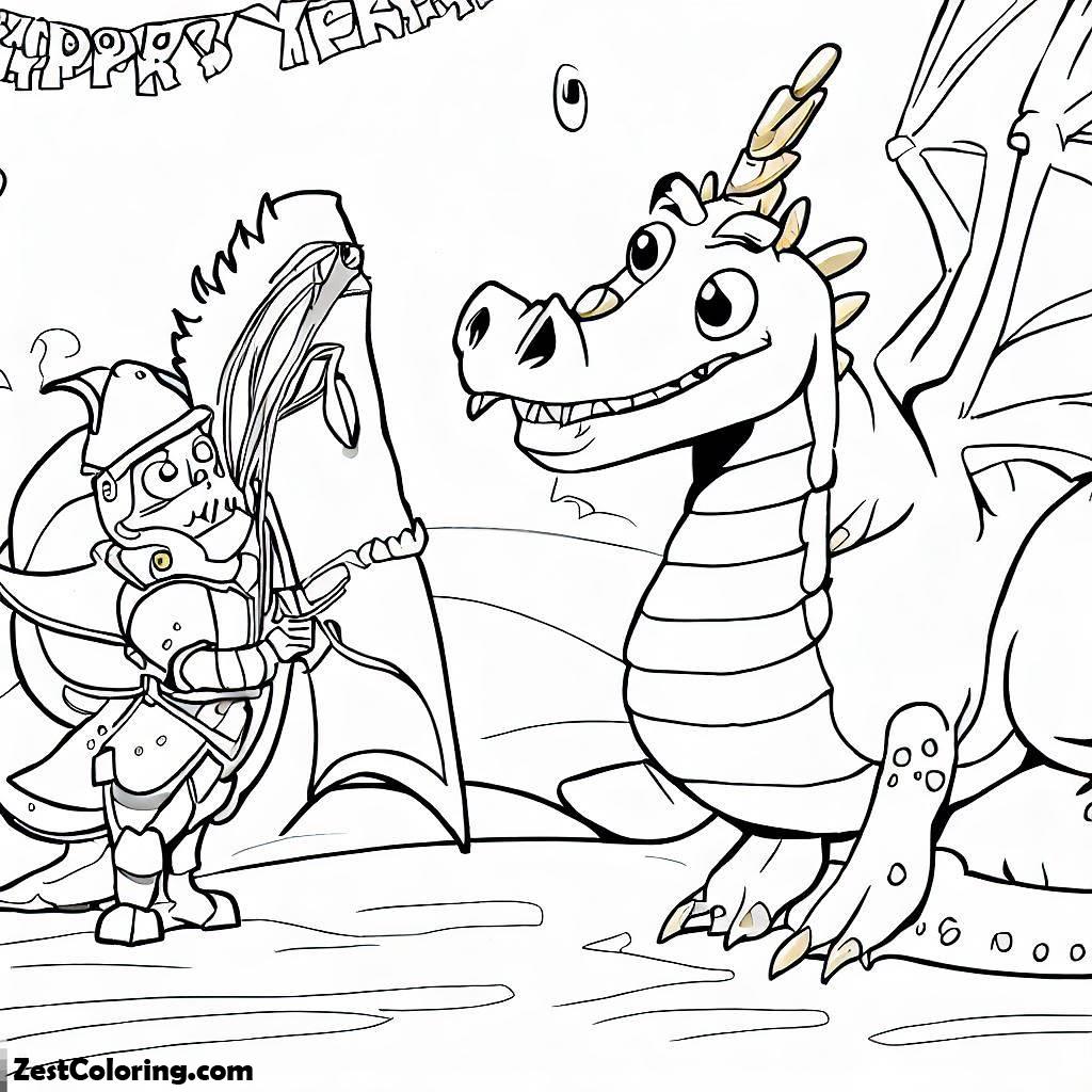 The Dragon Says Happy New Year To The Knight Coloring Page : Coloring ...