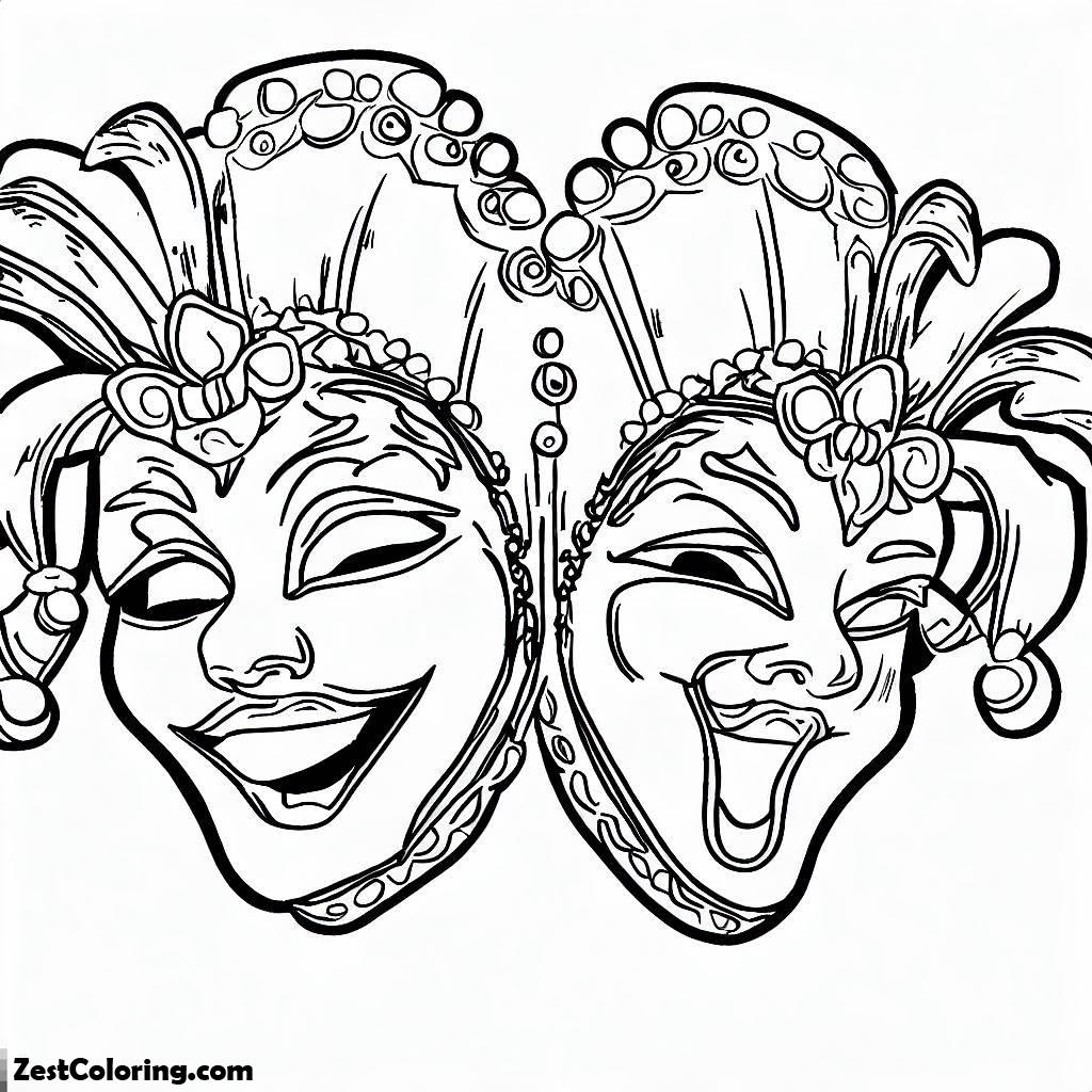 The Twin Comedy And Tragedy Mask On Mardi Gras Coloring Page : Coloring ...