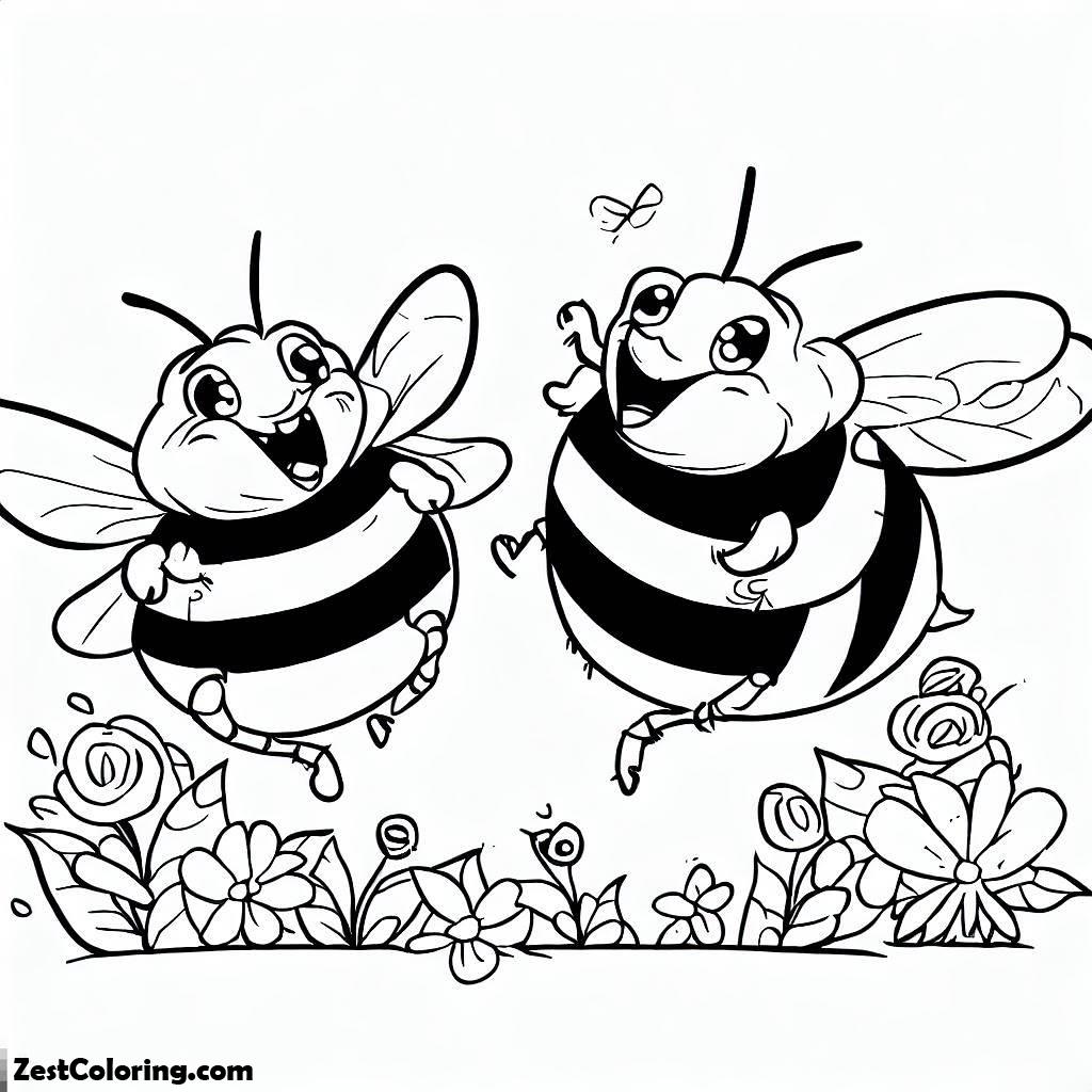 Two Cute Bumblebee Flying Over The Flowers Coloring Page : Coloring for ...