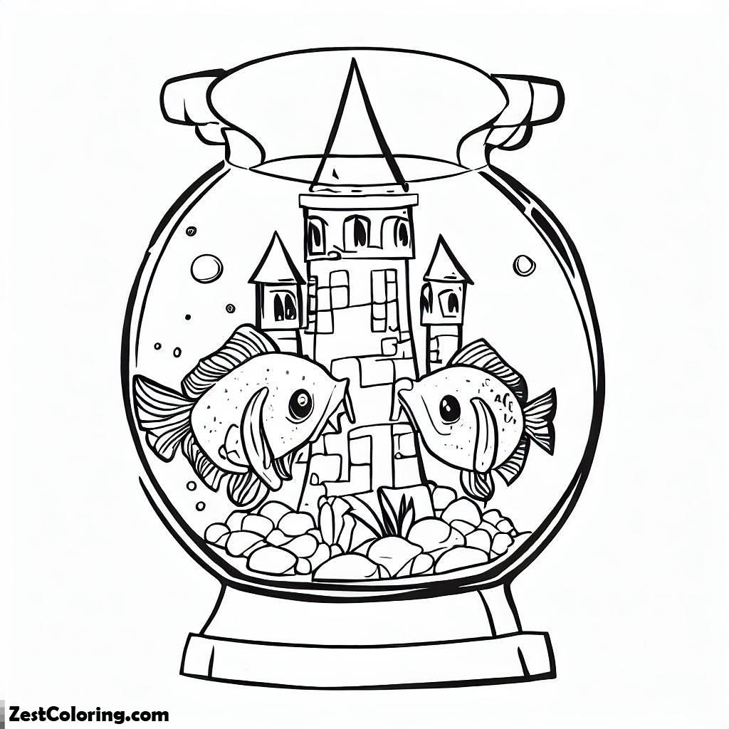 Two Fish With Castle In Fish Bowl Coloring Page : Coloring for Kids ...