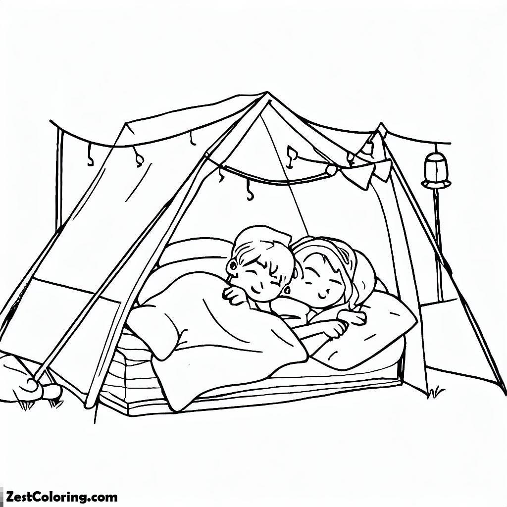Two Kids Sleeping Together On Summer Camp Tent Coloring Page : Coloring ...