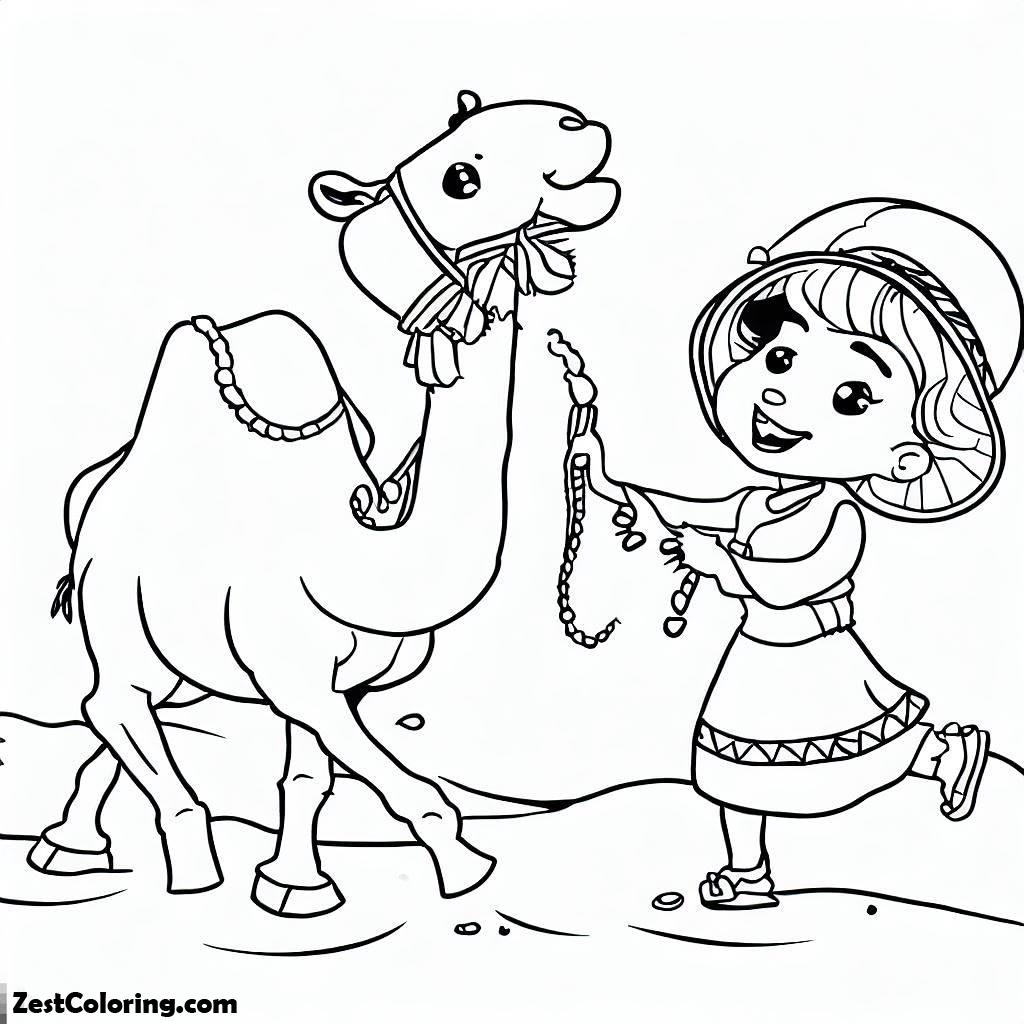 Camel Play With A Happy Girl Coloring Page : Coloring for Kids – Smart ...