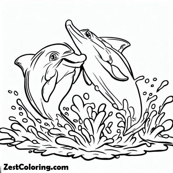 Two Dolphin Make A Huge Splash Coloring Page : Coloring for Kids ...