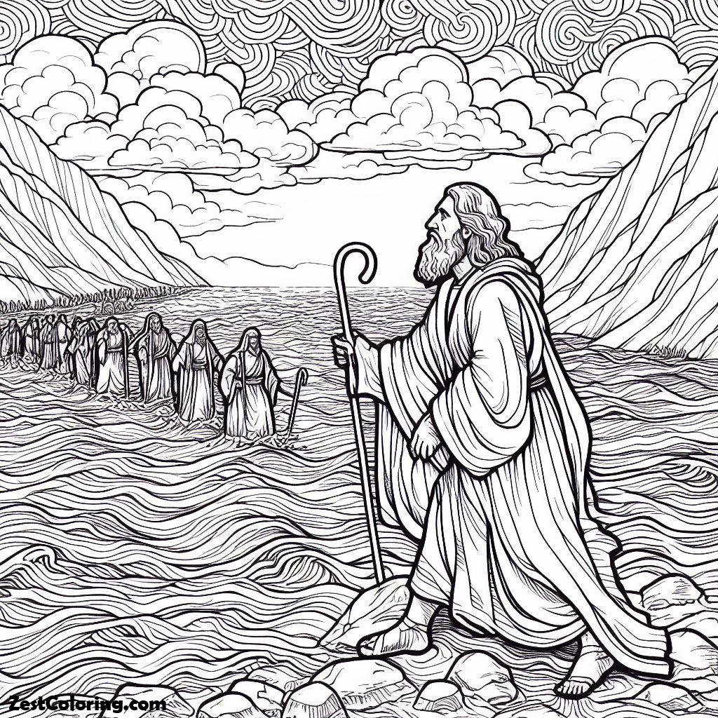 Moses Walking Through Red Sea Coloring Page : Coloring for Kids – Smart ...