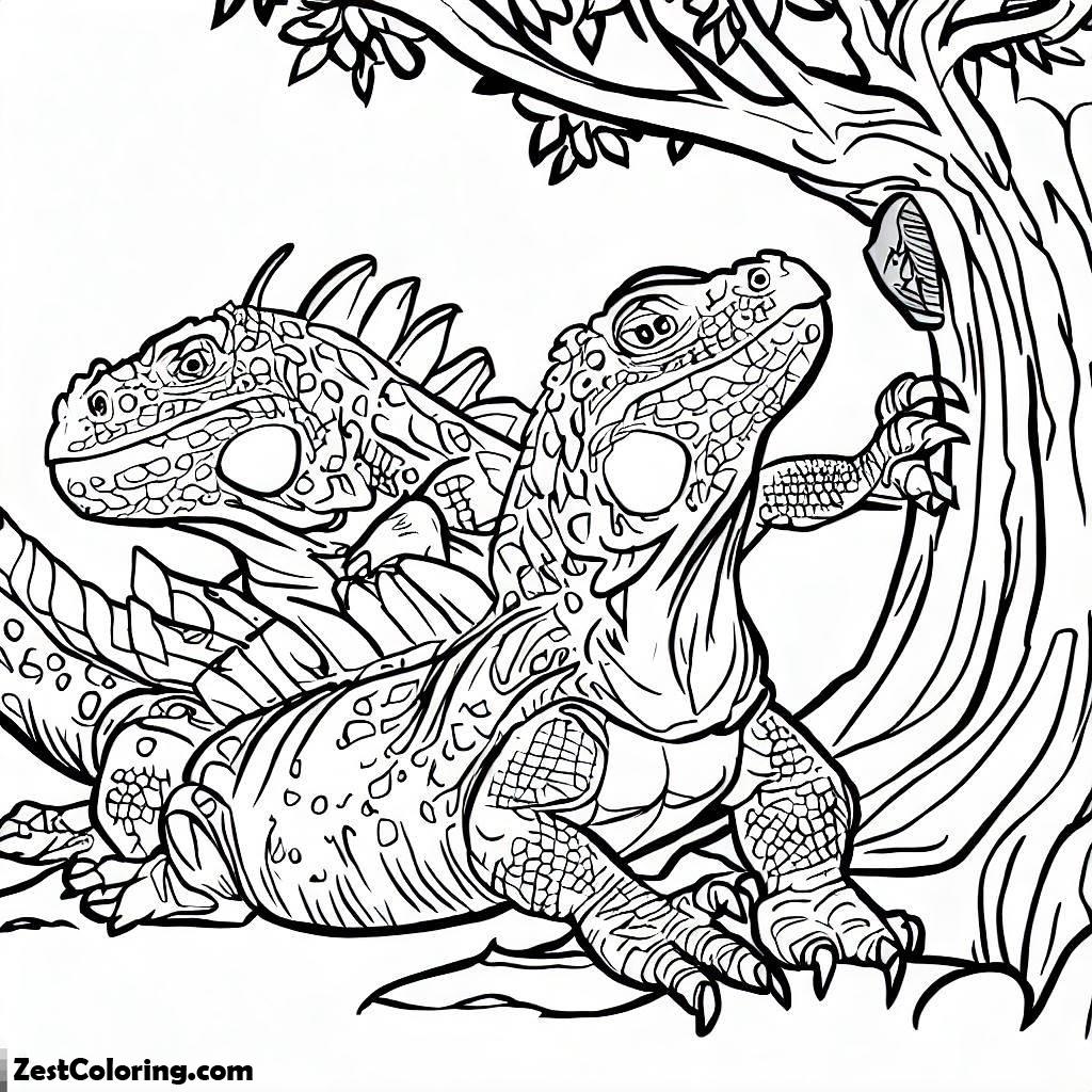 Two Giant Iguana At TheTree Coloring Page : Coloring for Kids – Smart ...