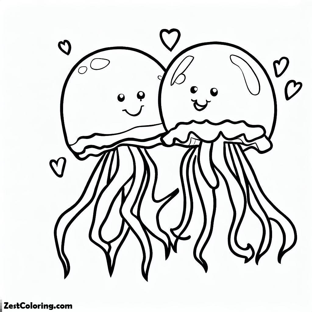 Two Jellyfish In Love Coloring Page : Coloring for Kids – Smart ...