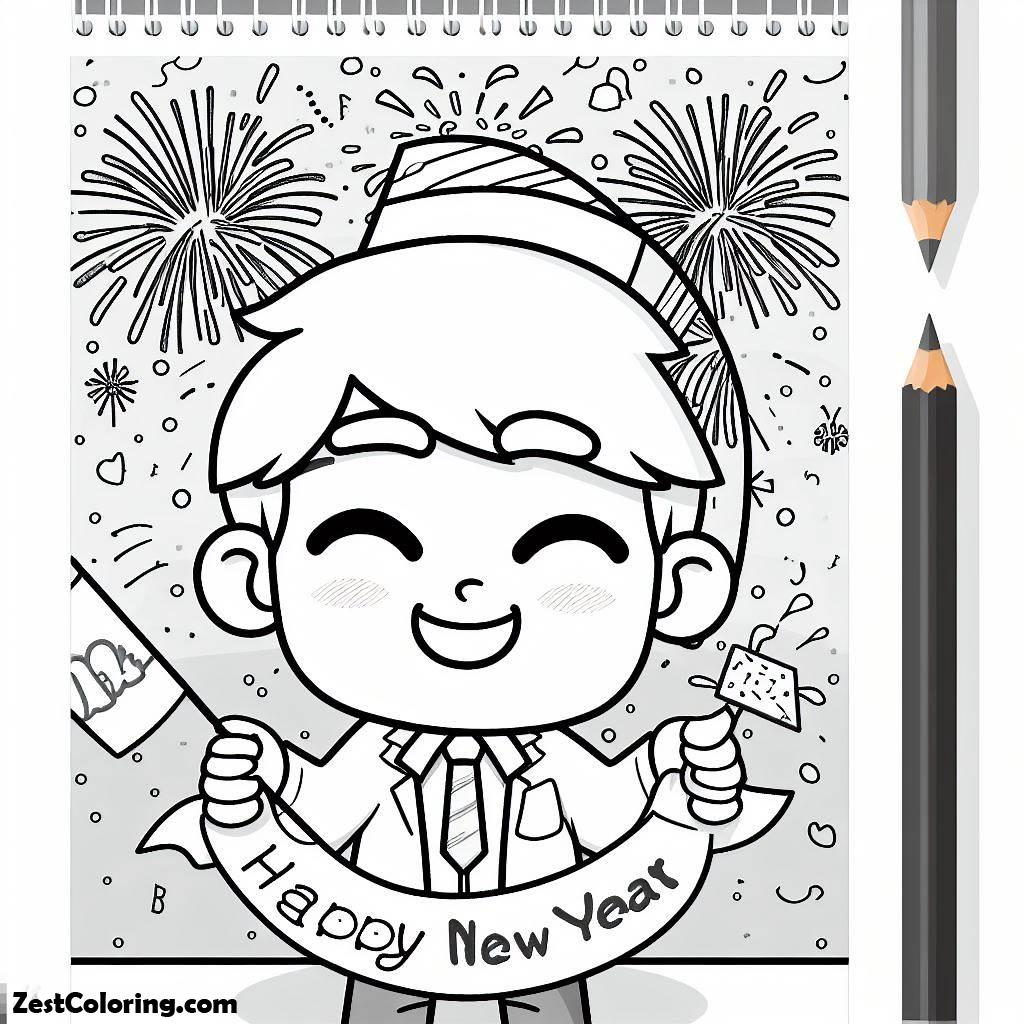 A Joyful And Happy Kid On 2024 New Year Coloring Page : Coloring for ...