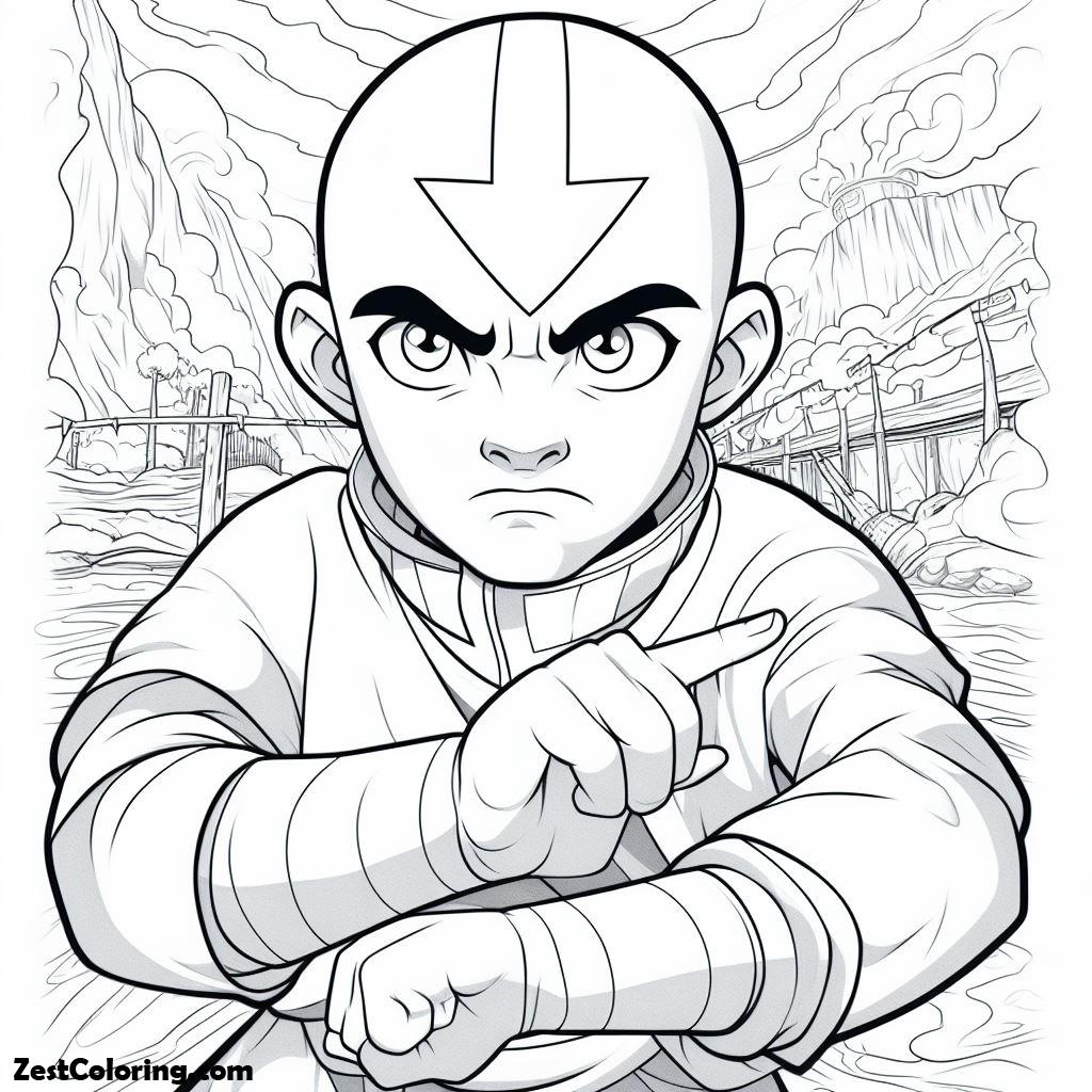 Aang Is Ready To Fight In Avatar The Last Air Bender Coloring Page ...