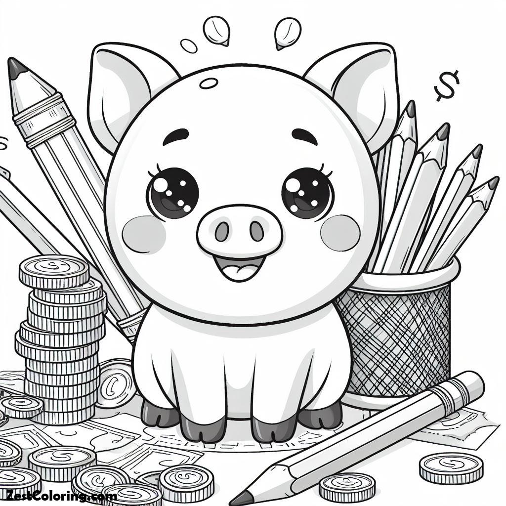 Awesome Piggy Bank To Save Your Money Coloring Page : Coloring for Kids ...