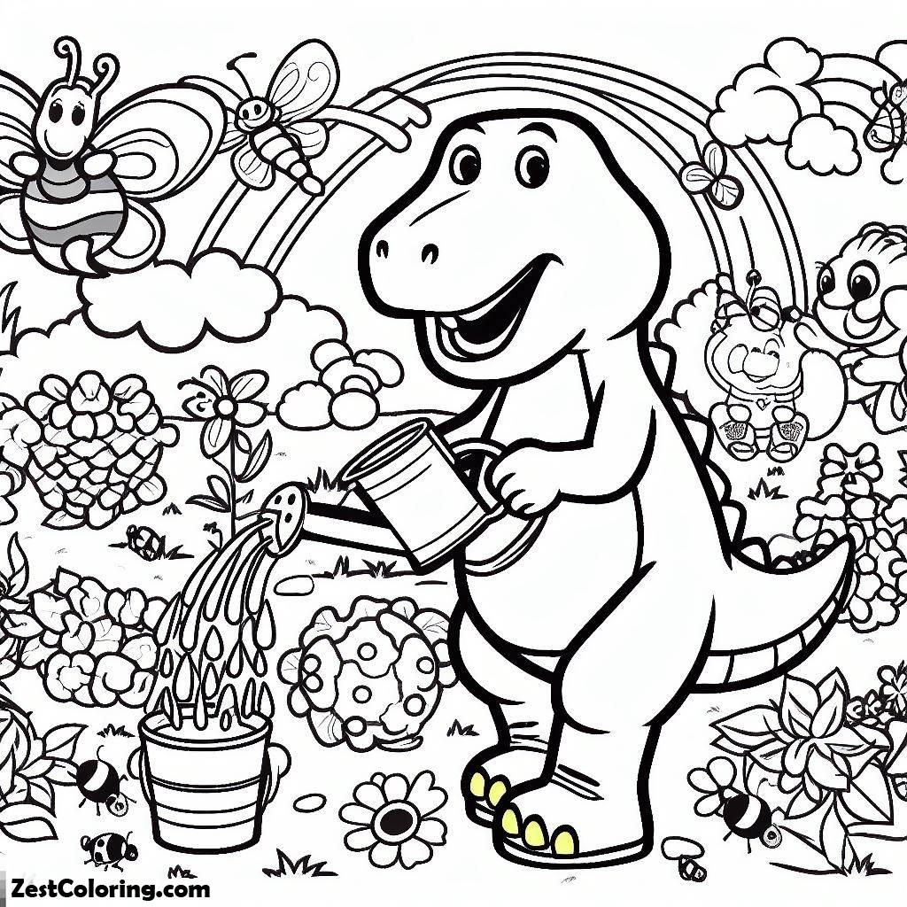 Barney And Friends Cleaning The Garden Coloring Page : Coloring for ...