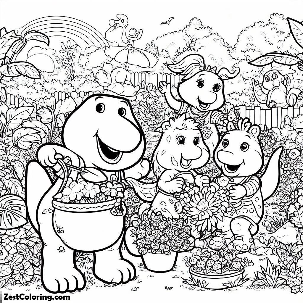 Barney And Friends Playing In The Garden Coloring Page : Coloring for ...
