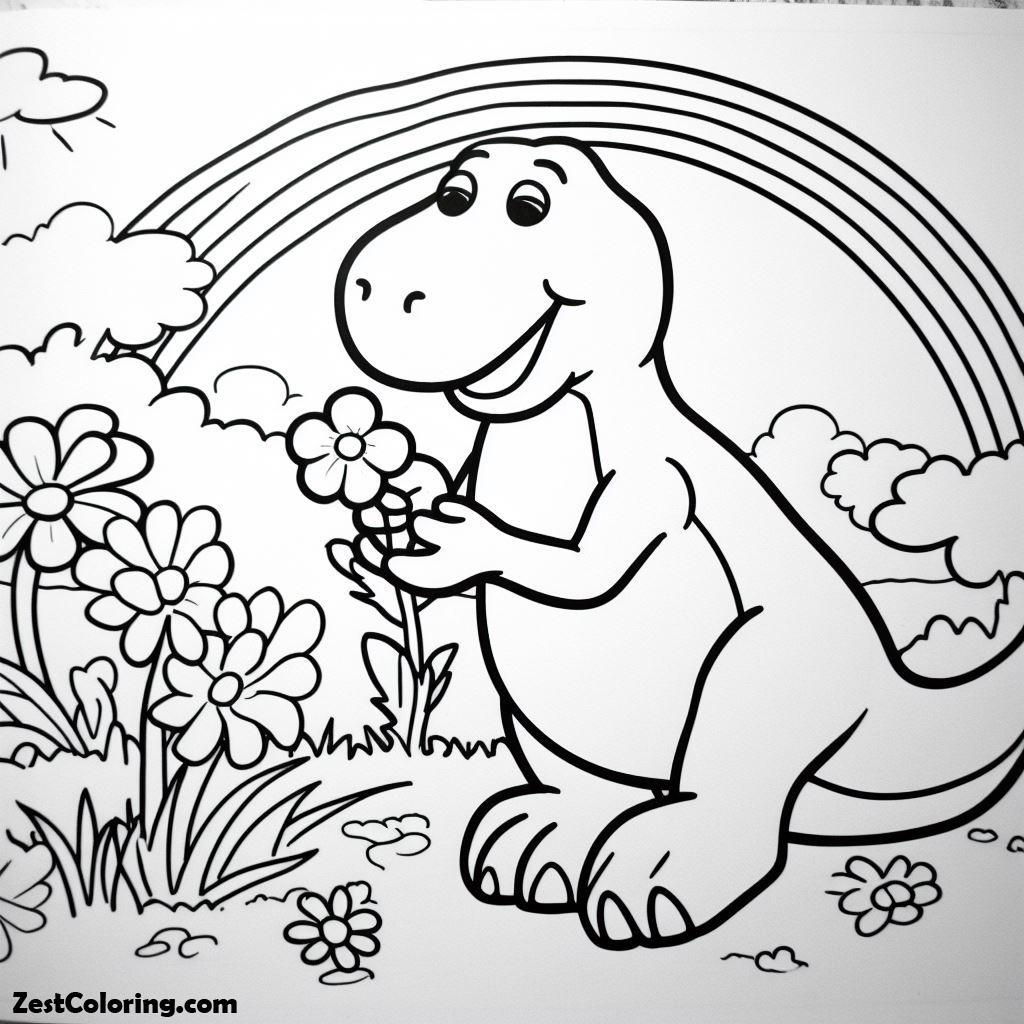 Barney Picking Flower Coloring Page : Coloring for Kids – Smart ...