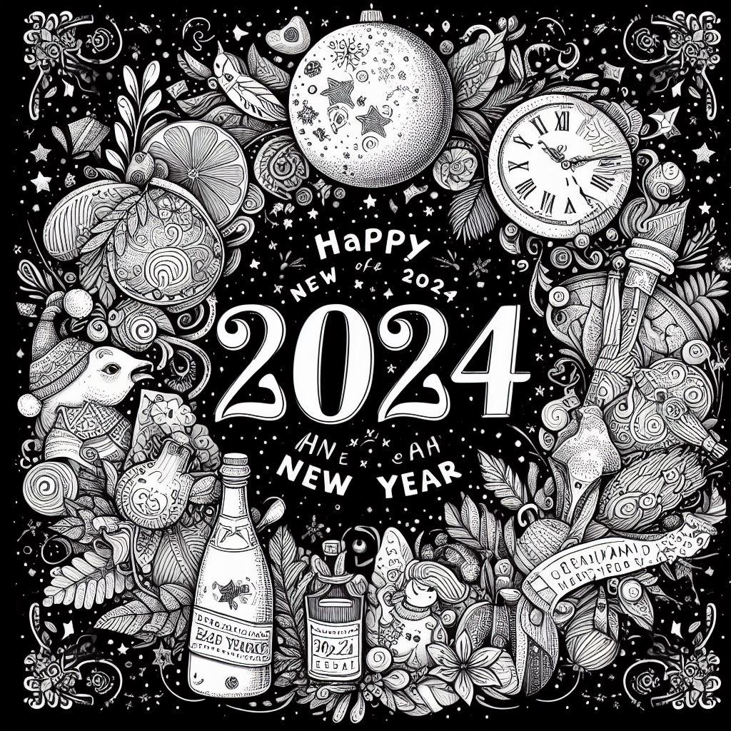 Beautiful New Years Eve Greeting Message On 2024 New Year Coloring Page ...