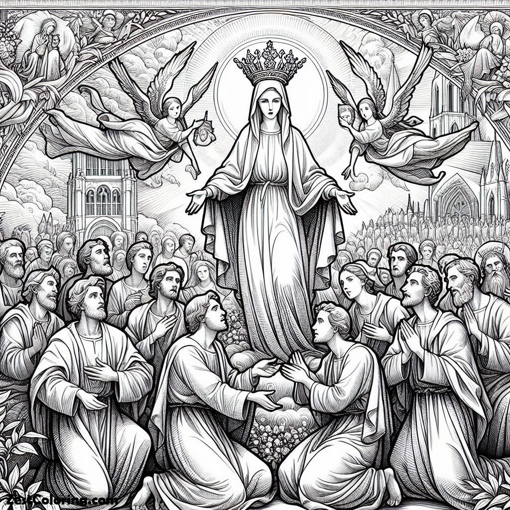 Drawing Of Virgin Maria And Apostles In Pentecost Coloring Page ...