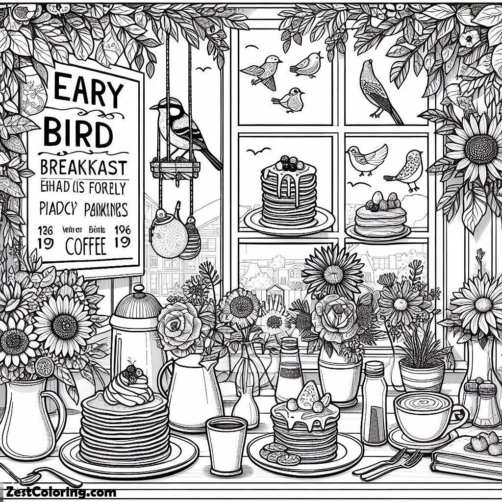 Early Bird Breakfast Coloring Page : Coloring for Kids – Smart ...