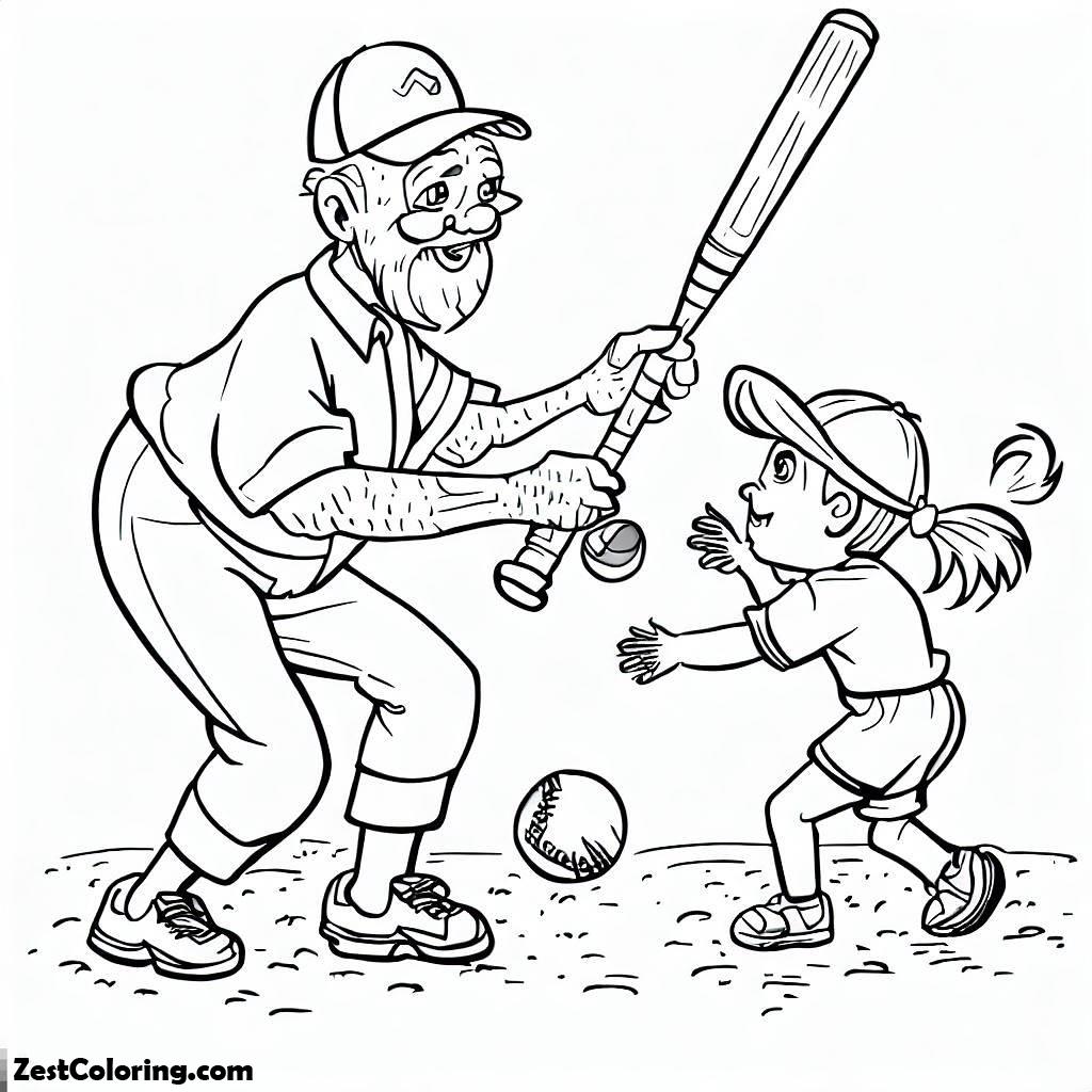 Grandfather Teach Me Playing Baseball Coloring Pages : Coloring for ...