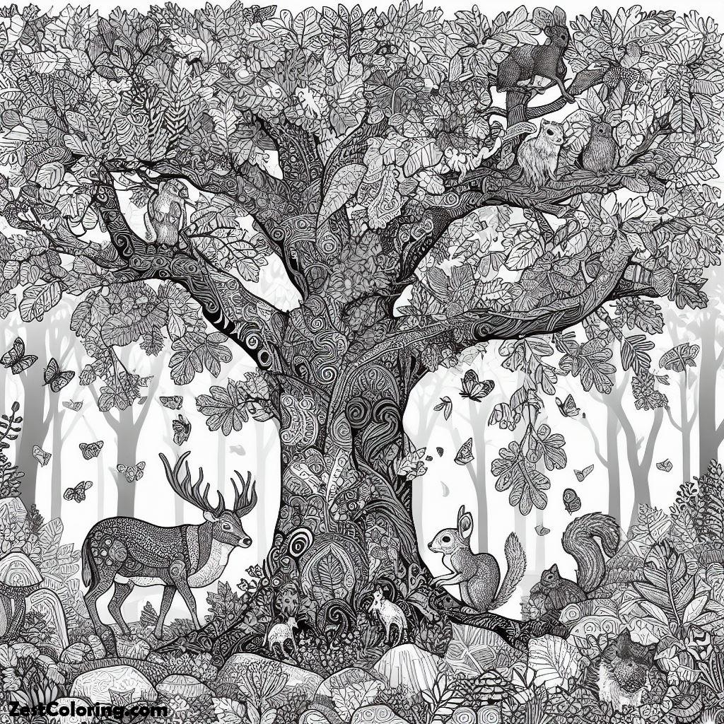 Oak Tree In The Forest Coloring Page : Coloring for Kids – Smart ...