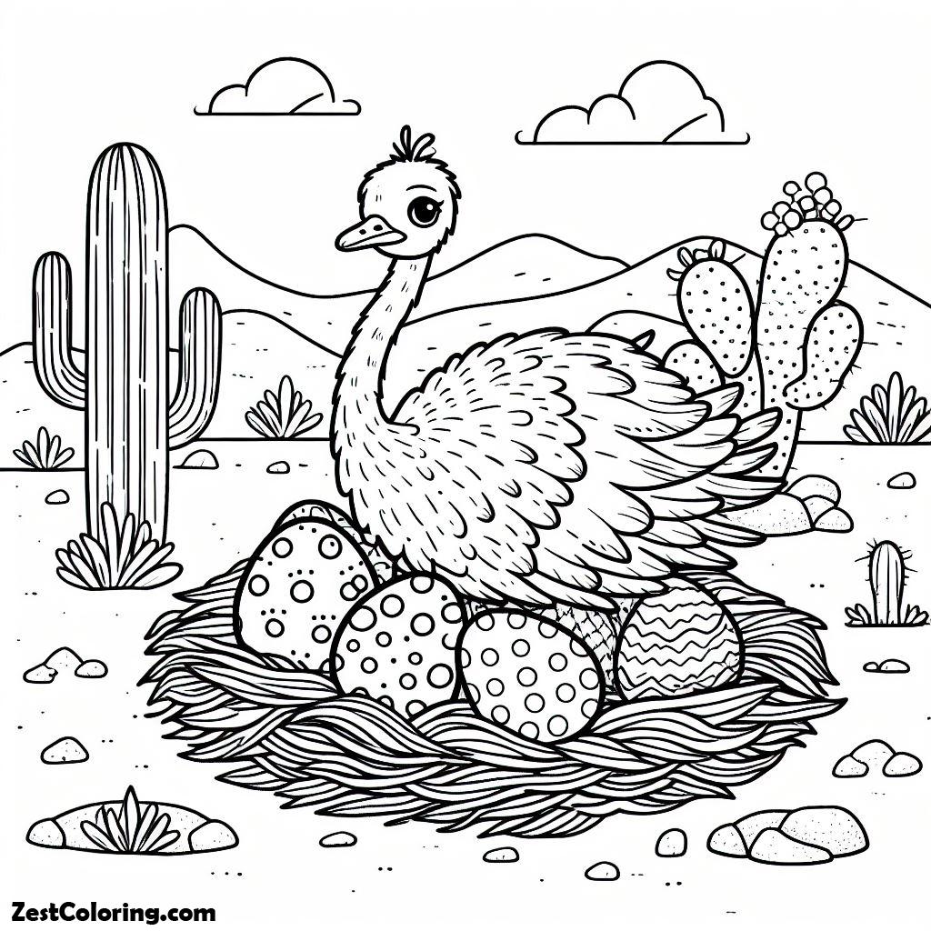 Ostrich And Her Eggs Coloring Page : Coloring for Kids – Smart ...