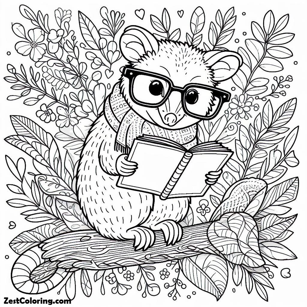 Possum Reading A Book Coloring Page : Coloring for Kids – Smart ...