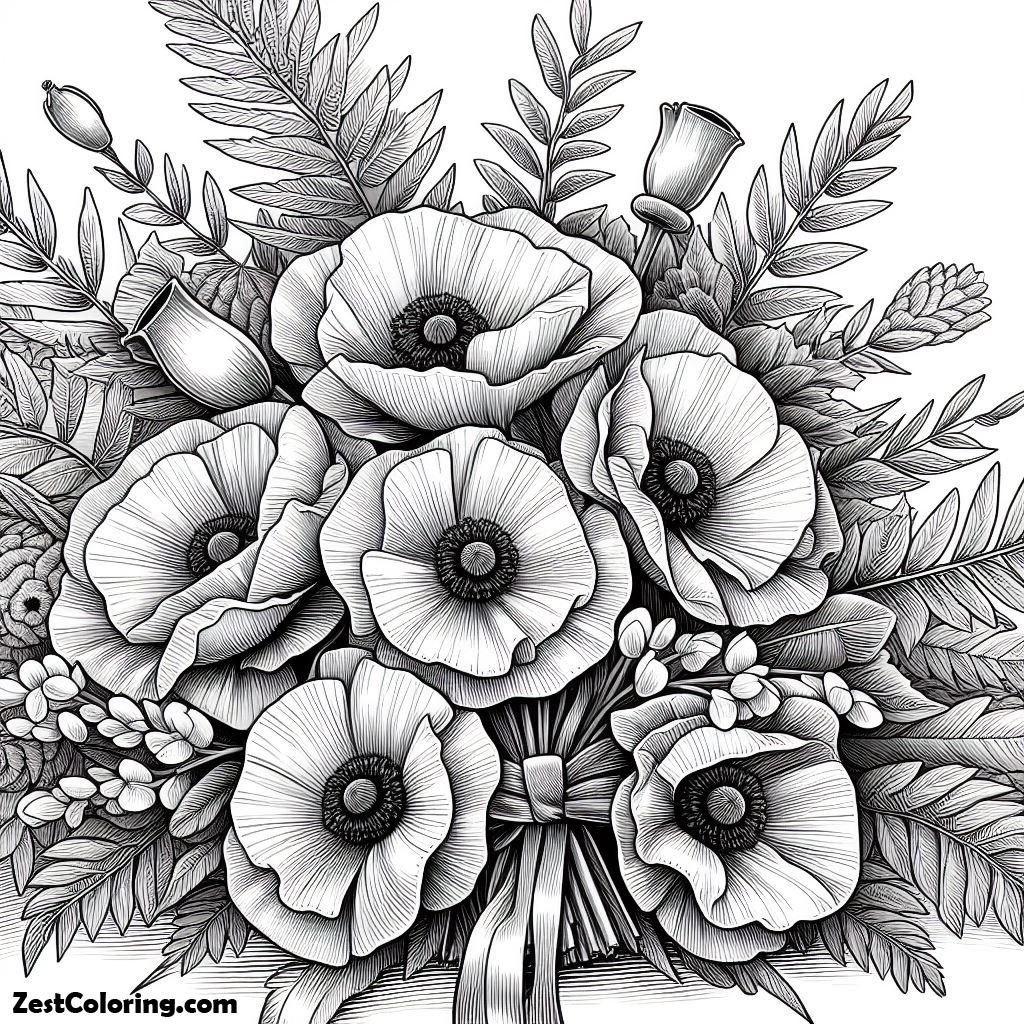 Remembrance Day With Amazing Bouquet Of Poppy Coloring Page : Coloring ...