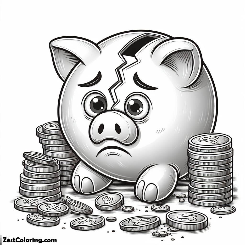 Sad Piggy Bank Coloring Page : Coloring for Kids – Smart, Creative, and Fun