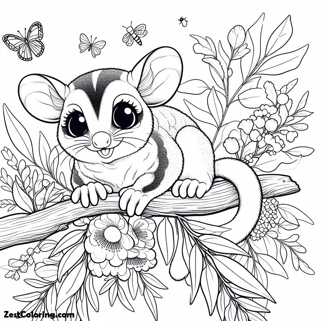 Smiling Sugar Glider Possum Coloring Page : Coloring for Kids – Smart ...