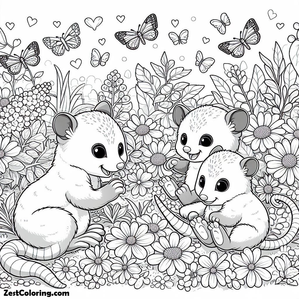 Smiling Three Possums Coloring Page : Coloring for Kids – Smart ...