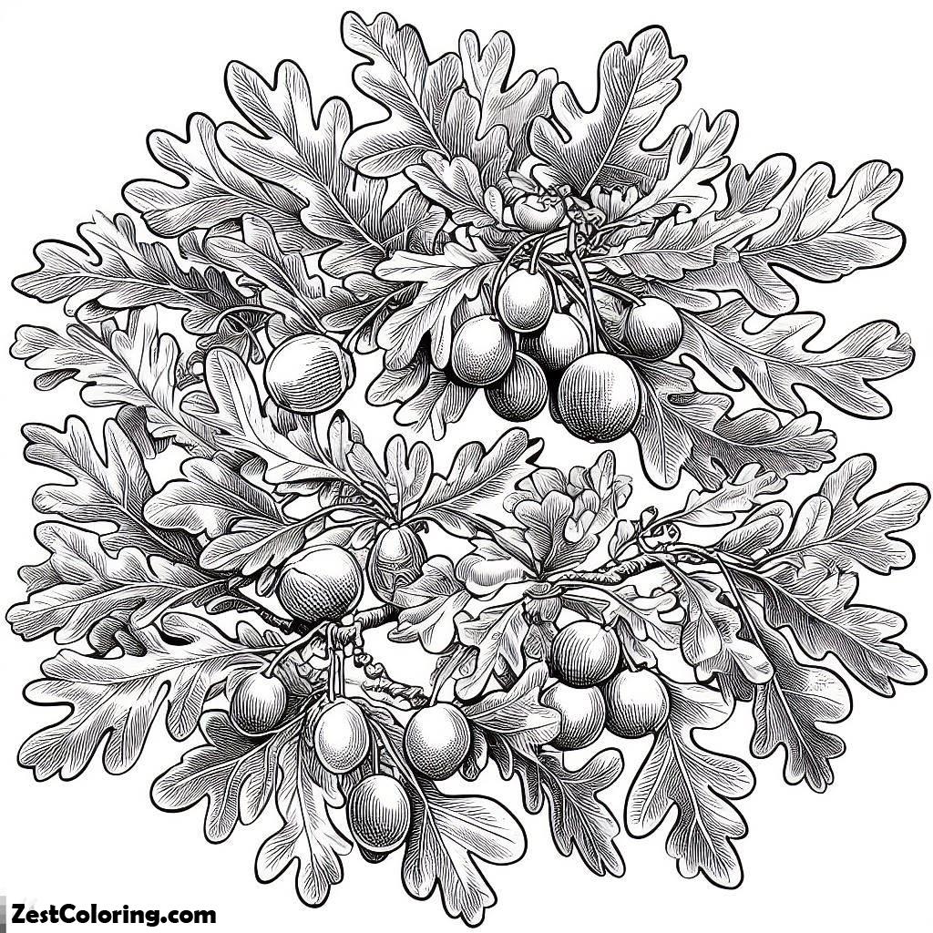 Valley Oak Tree Leaves And Fruit Coloring Page : Coloring for Kids ...