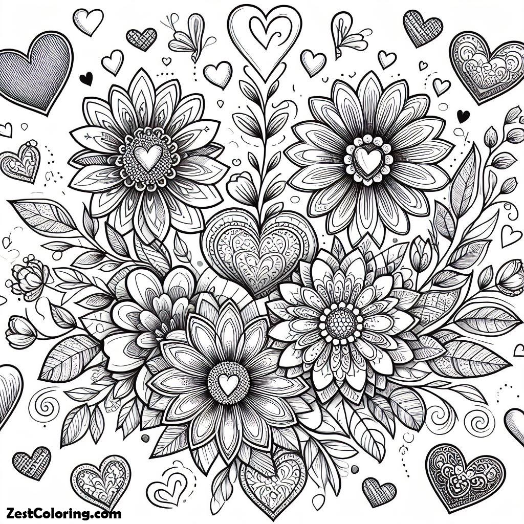 Hearts And Flowers Valentine’s Day Coloring Page3 : Coloring for Kids ...