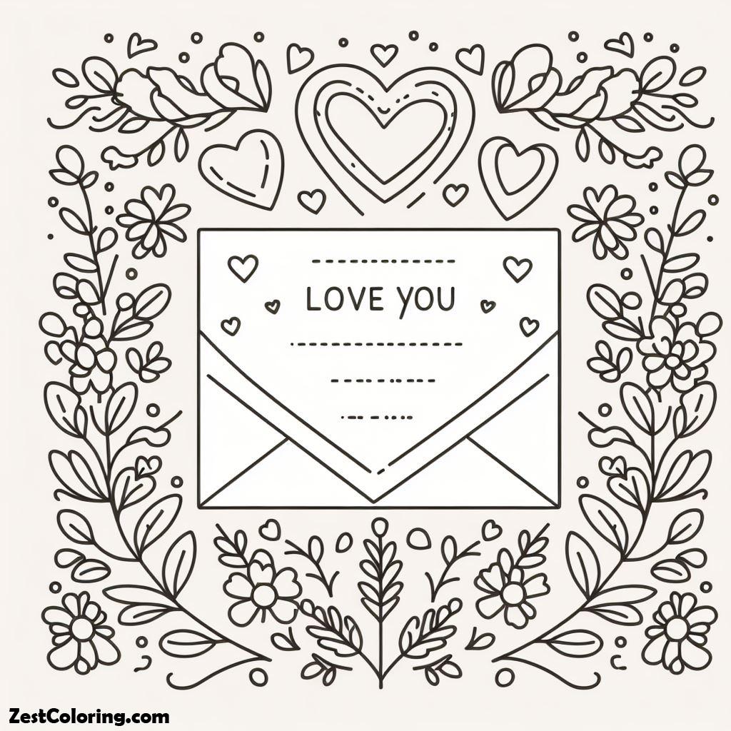 Simple Card Outline With Hearts,flowers, And Valentine’s Message ...