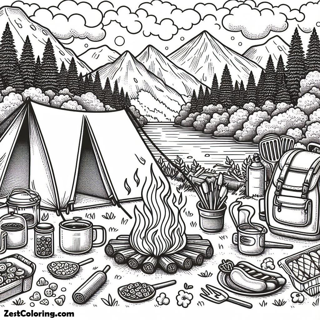 Cooking Camping Food Coloring Page : Coloring for Kids – Smart ...