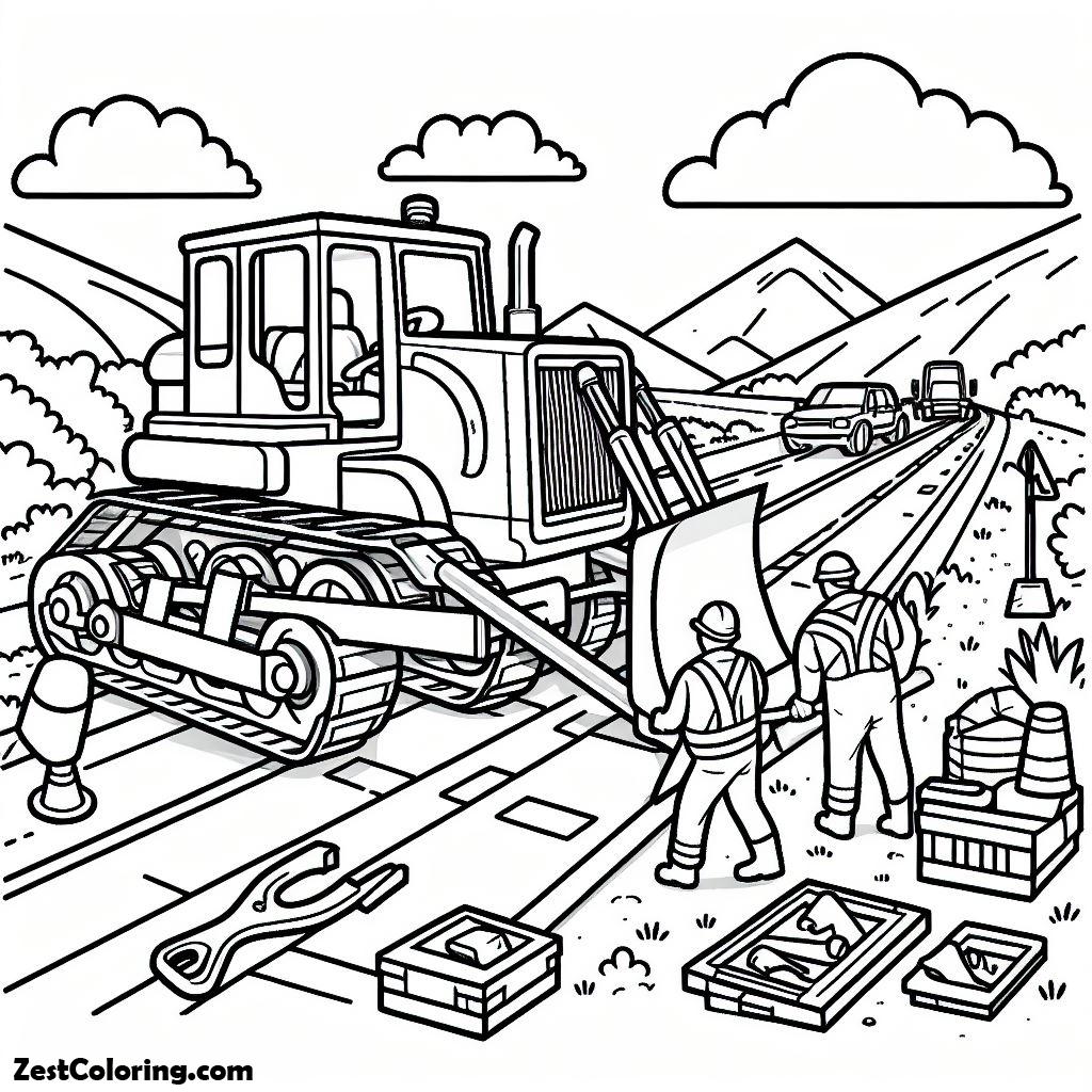 Fixing Road With Bulldozer Coloring Page 2 : Coloring for Kids – Smart ...