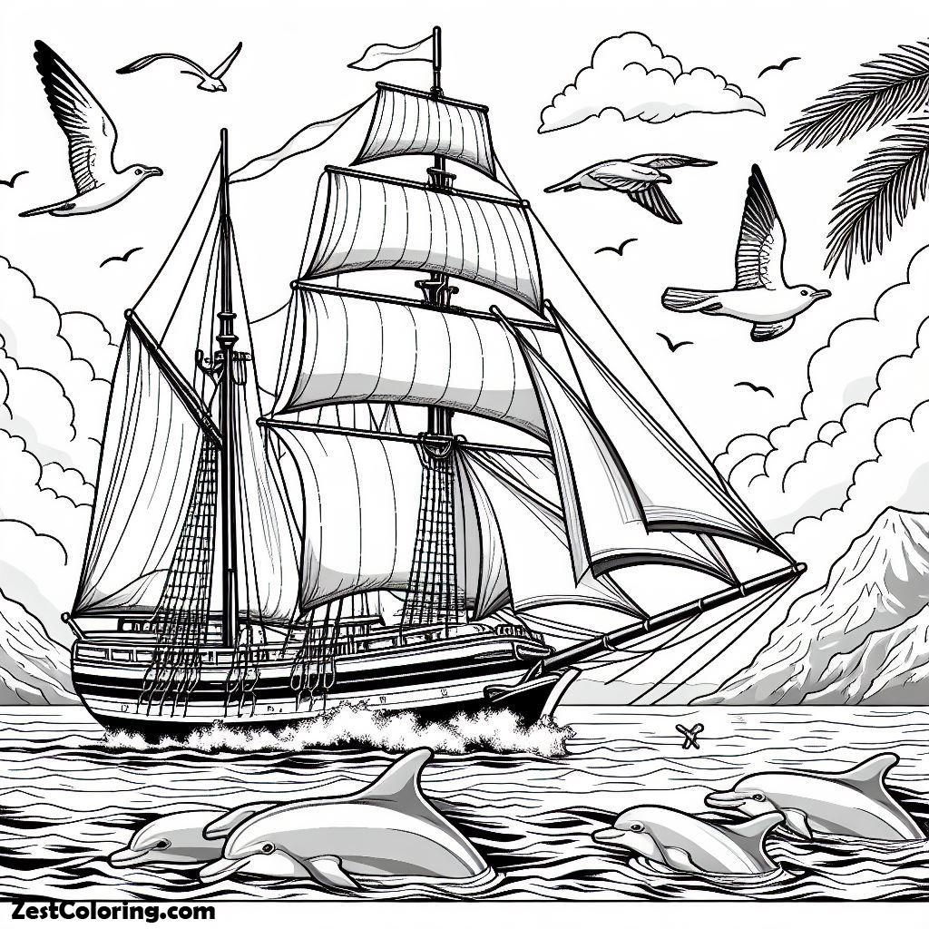 Free to Download Sail Boat Voyagers Coloring Page 2 : Coloring for Kids ...