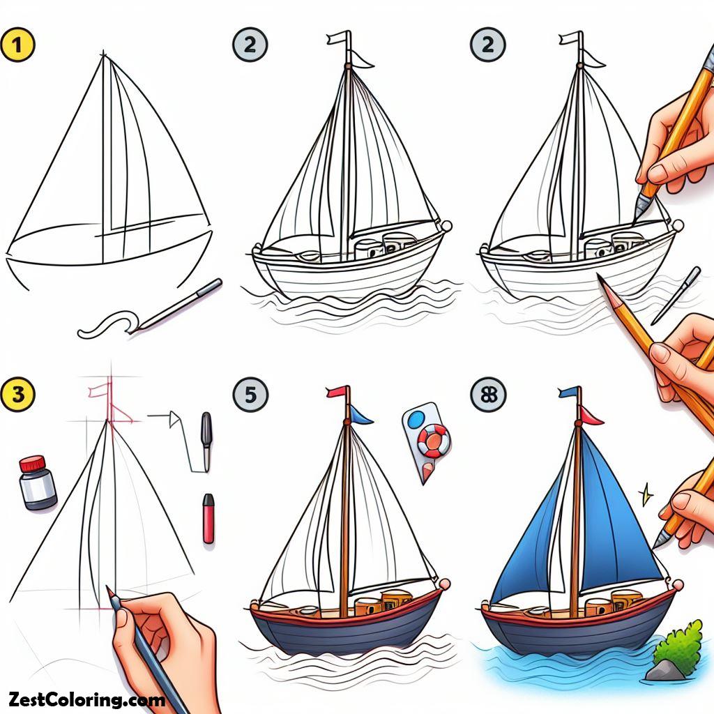 How To Draw Sail Boat Coloring Page 2 : Coloring for Kids – Smart ...
