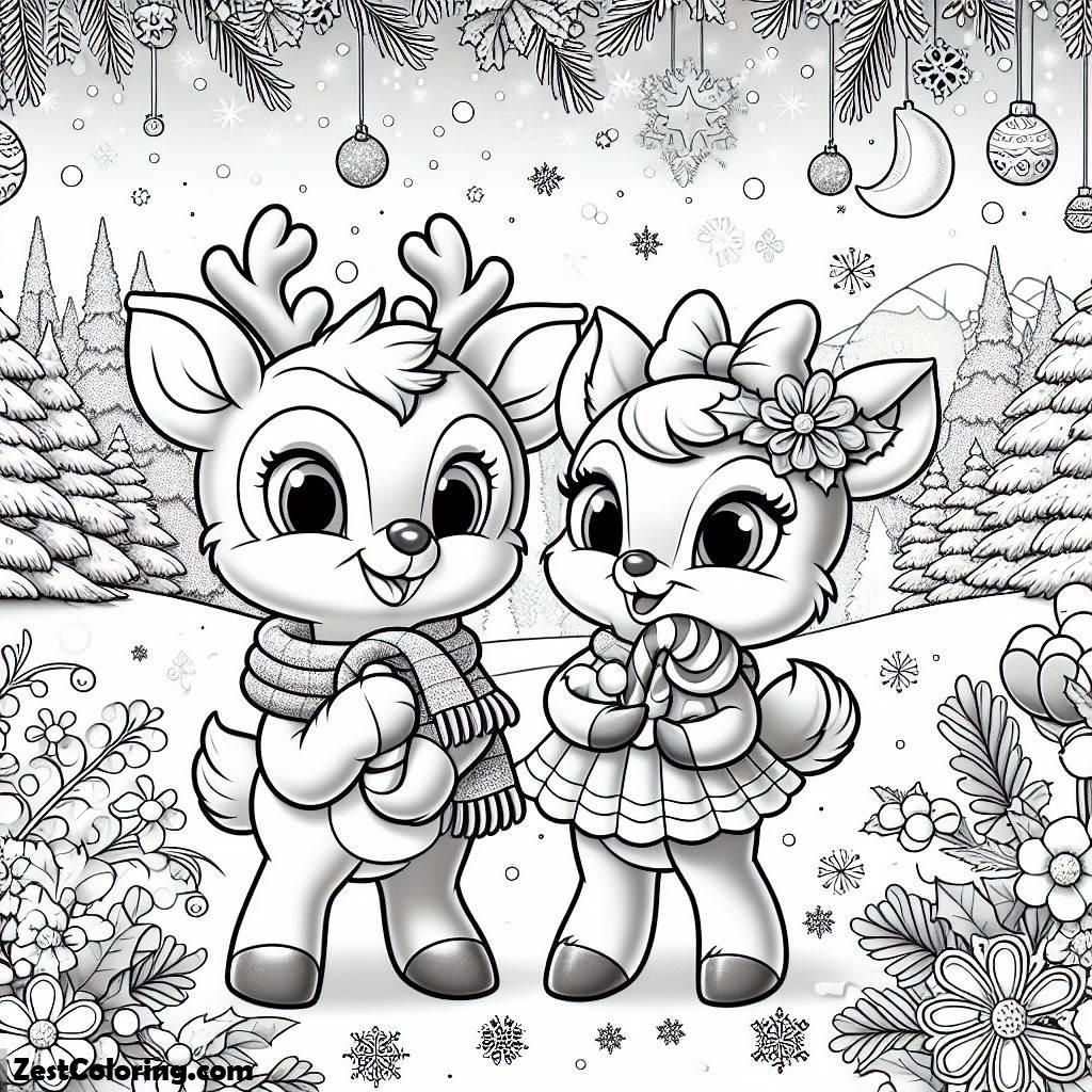 Rudolph And Clarice Are Playing Coloring Page : Coloring for Kids ...