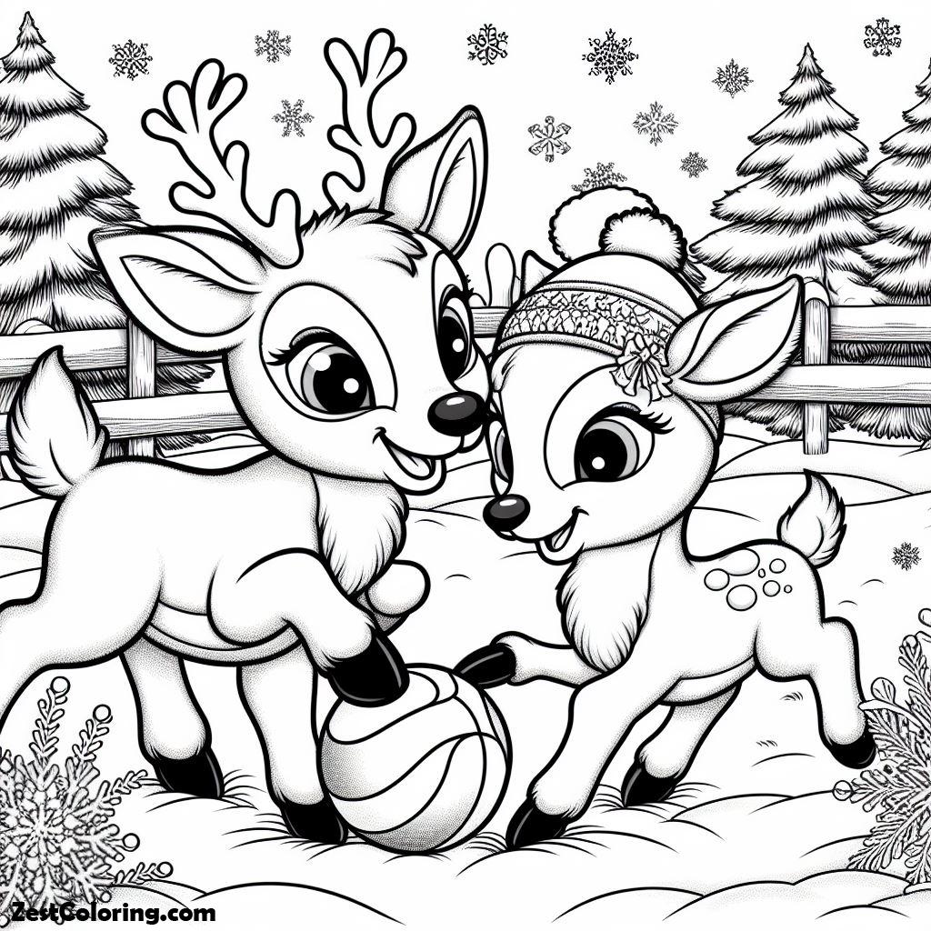 Rudolph And Clarice Playing Coloring Page : Coloring for Kids – Smart ...