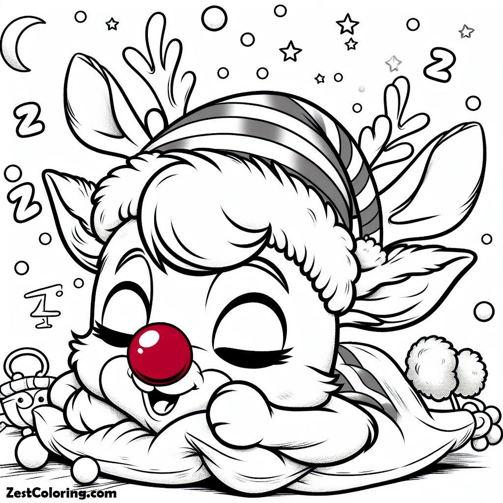 Rudolph The Red Nosed Reindeer Feel Sleepy Coloring Page : Coloring for ...