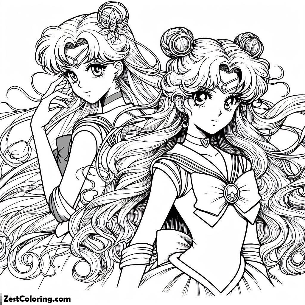 Sailor Neptune And Sailor Mercury In Sailor Moon Coloring Page ...