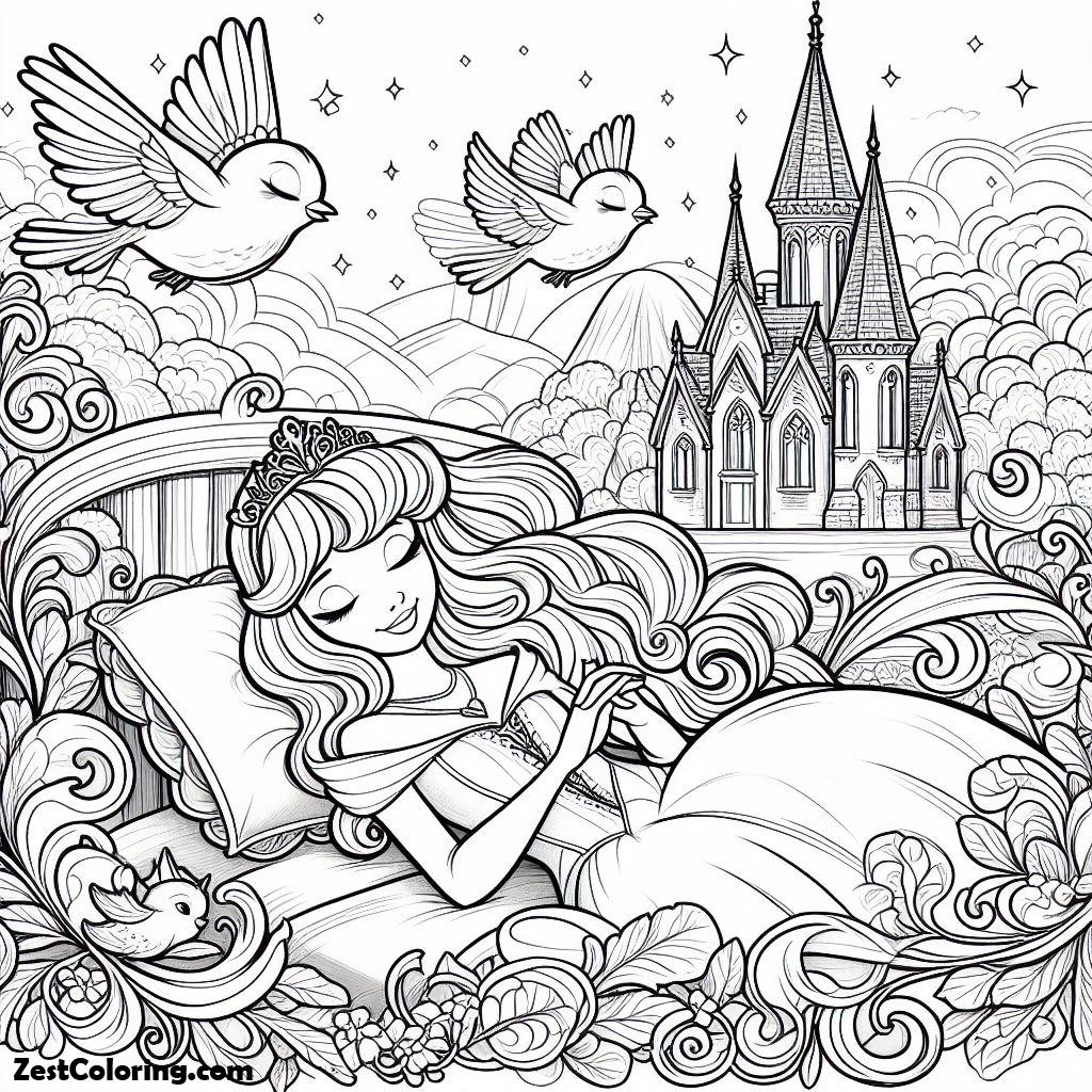 Princess Aurora Smiling While Sleeping In Sleeping Beauty Coloring Page ...