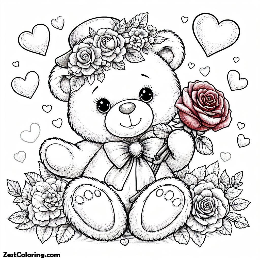 A Girl Bear Loves Valentine’s Day In Teddy Bear Coloring Page ...