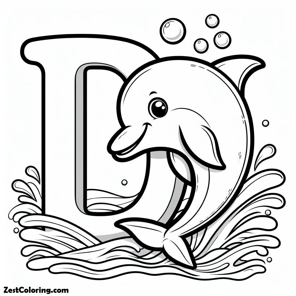 Alphabet D For Friendly Dolphin Coloring Page : Coloring for Kids ...
