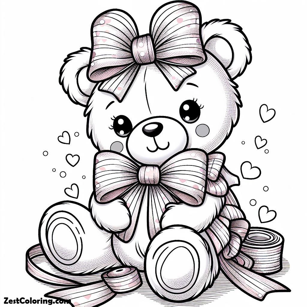 Beautiful Little Girl Bear Wear Cute Ribbon In Teddy Bear Coloring Page ...