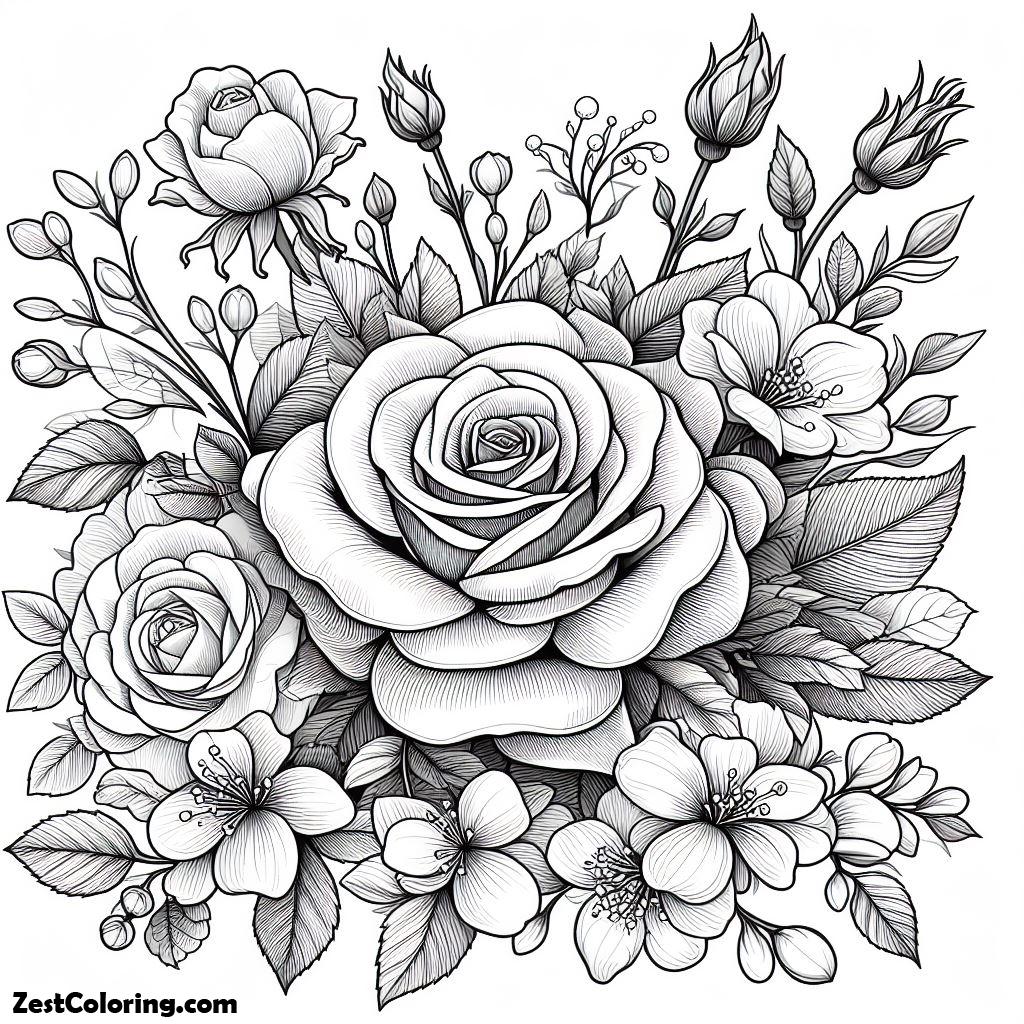 Beautiful Roses In Spring Flower Coloring Page : Coloring for Kids ...