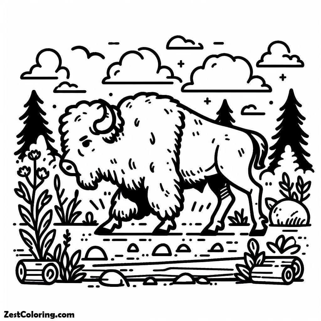 Bison Feel Tired After Walking Around Coloring Page : Coloring for Kids ...