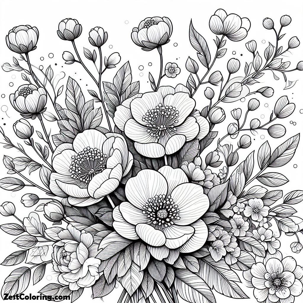 Nice Spring Flowers In Blossom Coloring Page : Coloring for Kids ...