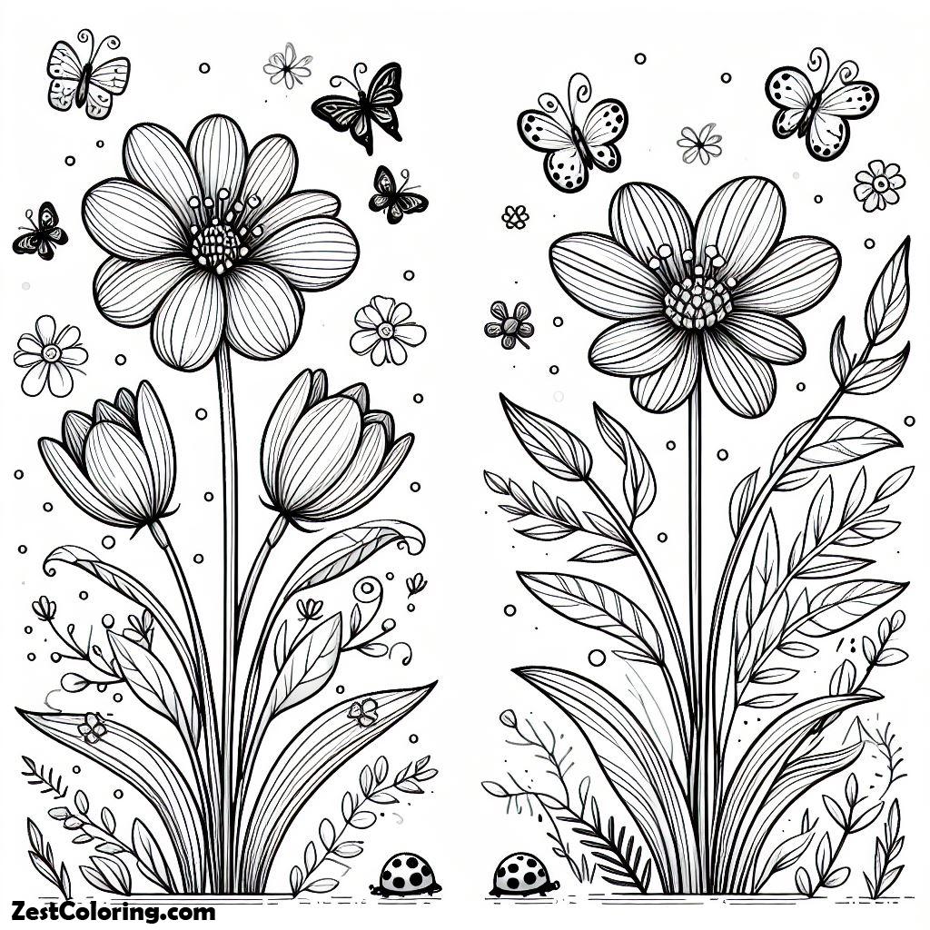 Pretty Spring Flowers And Butterflies Coloring Page : Coloring for Kids ...