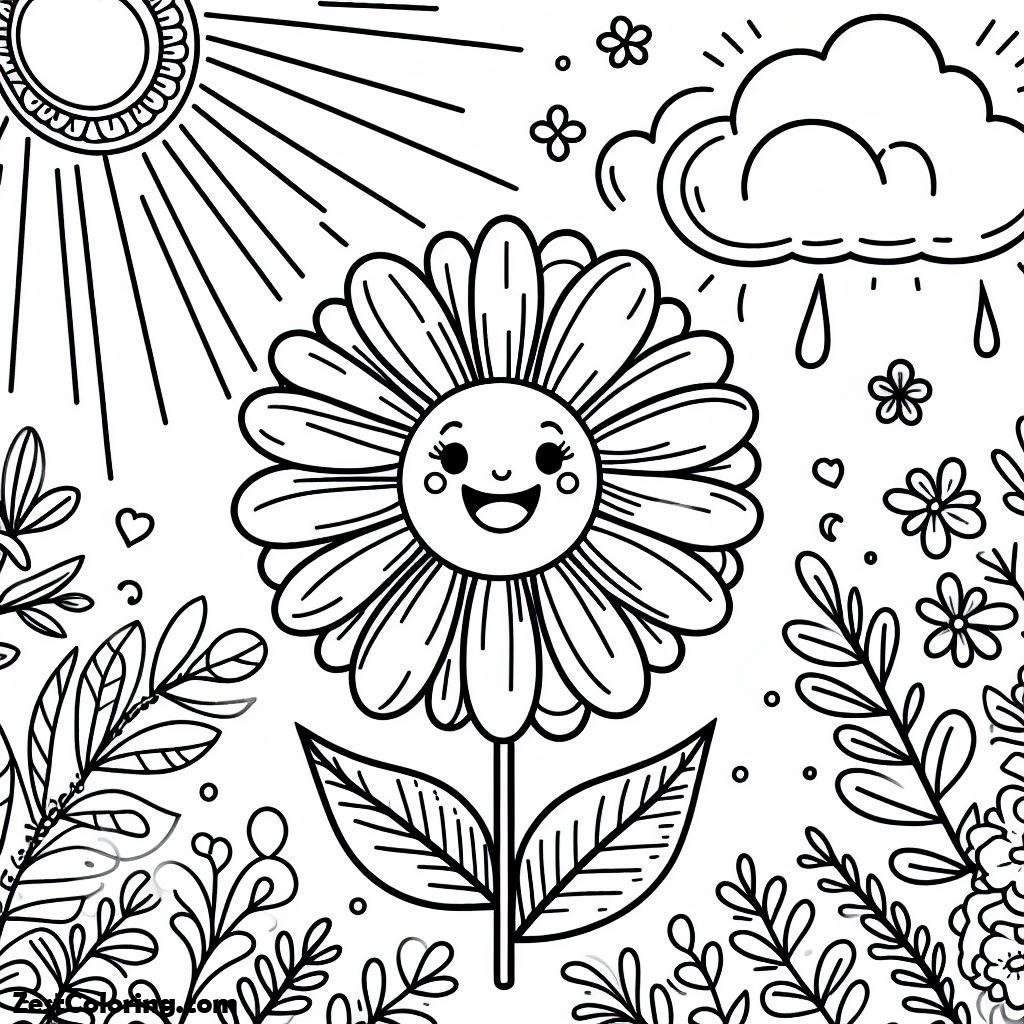 Smiling Spring Flower Coloring Page : Coloring for Kids – Smart ...
